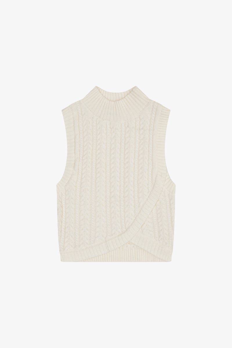 Ecru Cable Knit Sleeveless Mockneck – Aiden + Ollie